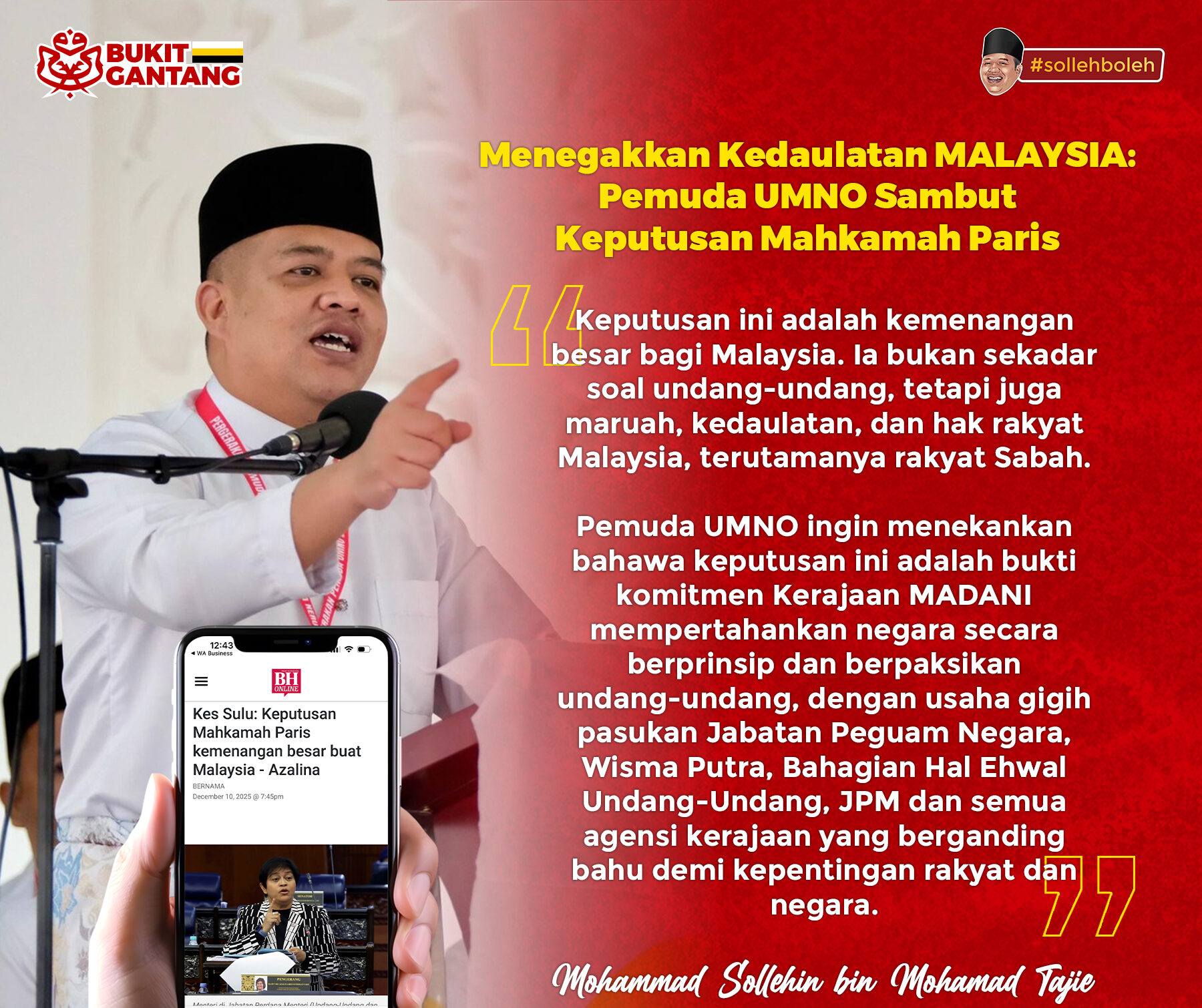 Pemuda UMNO Sambut Baik Keputusan Kes Sulu, Kemenangan Pertahan ...